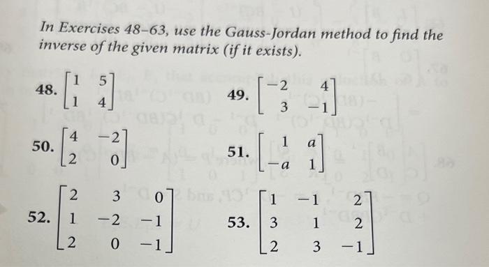 Solved In Exercises 48-63, use the Gauss-Jordan method to | Chegg.com