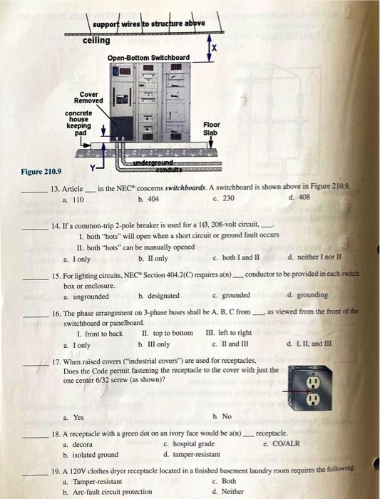 Solved 13. Article in the NEC concerns switchboards. A | Chegg.com