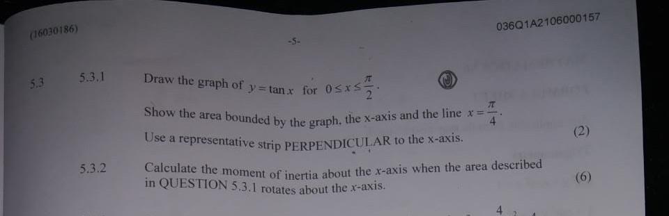 Solved 036Q1A2106000157 (16030186) 5.3.1 Draw the graph of | Chegg.com
