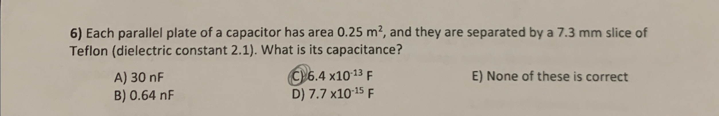 Solved Each parallel plate of a capacitor has area 0.25m2, | Chegg.com