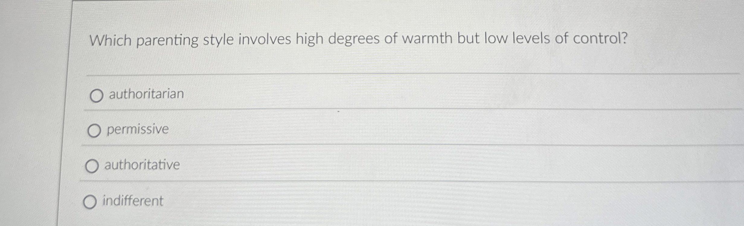 Solved Which parenting style involves high degrees of warmth | Chegg.com