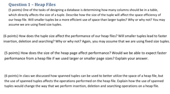 Question 1 - Heap Files (5 points) One of the tasks | Chegg.com