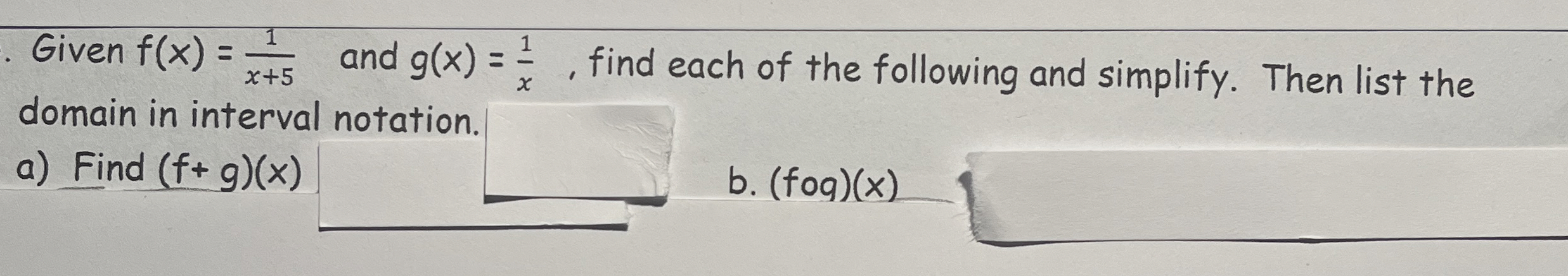 Solved Given f(x)=1x+5 ﻿and g(x)=1x, ﻿find each of the | Chegg.com