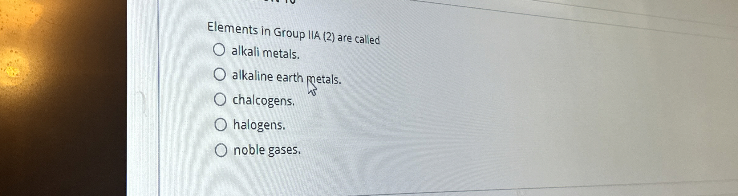 Solved Elements in Group IIA (2) ﻿are calledalkali | Chegg.com