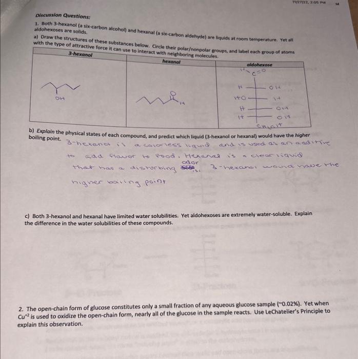 Solved D/scussion Questions: 1. Both 3-hexanol (a six-carbon | Chegg.com