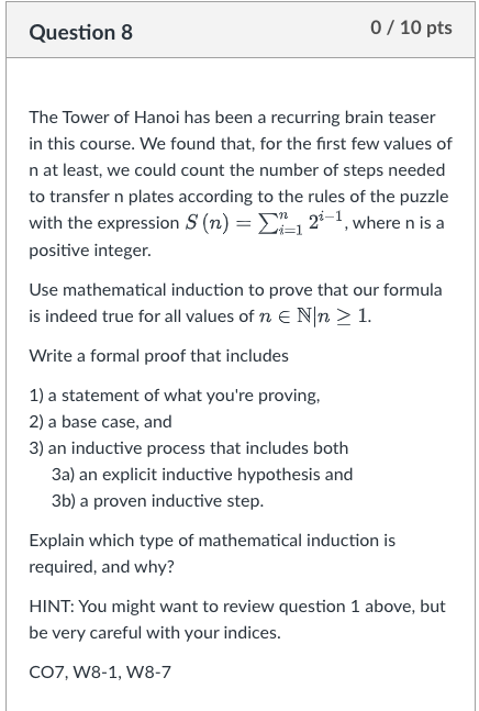 Solved Question 8The Tower of Hanoi has been a recurring | Chegg.com