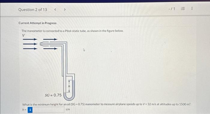 Solved The manometer is connected to a Pitot-static tube, as | Chegg.com
