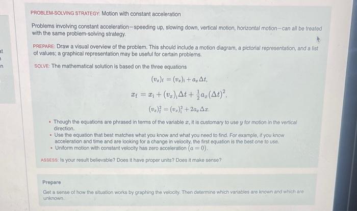 Solved PROBLEM-SOLVING STRATEGY: Motion with constant | Chegg.com