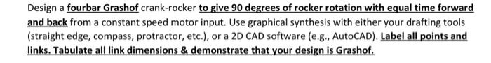 Solved Design a fourbar Grashof crank-rocker to give 90 | Chegg.com
