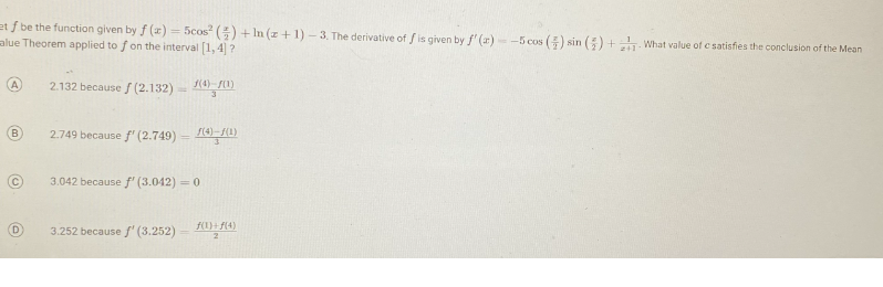 Solved f ﻿be the function given by f(x)=5cos2(x2)+ln(x+1)-3. | Chegg.com