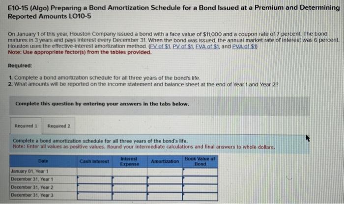 Solved E10-15 (Algo) Preparing a Bond Amortization Schedule | Chegg.com