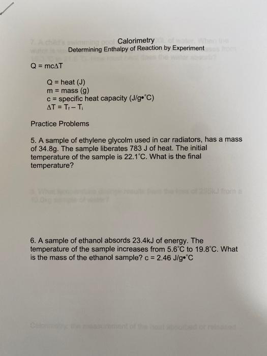 Solved Calorimetry Determining Enthalpy Of Reaction By