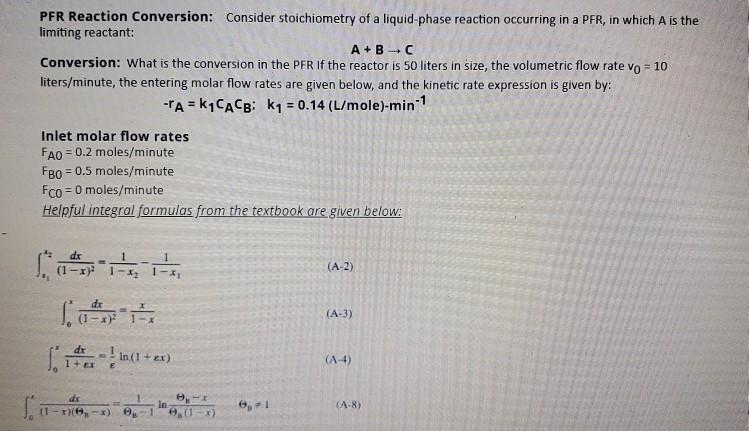 Solved PFR Reaction Conversion: Consider stoichiometry of a | Chegg.com