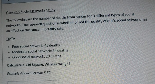 Solved Cancer & Social Networks Study The following are the | Chegg.com