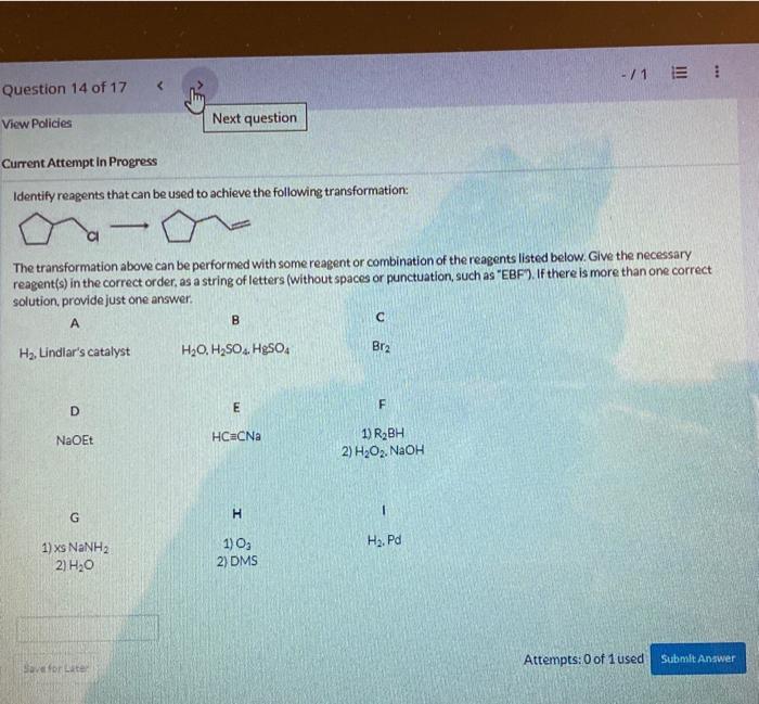 Solved Current Attempt in Progress Identify reagents that | Chegg.com