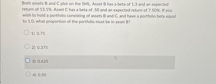 Solved Both Assets B And C Plot On The Sml Asset B Has A
