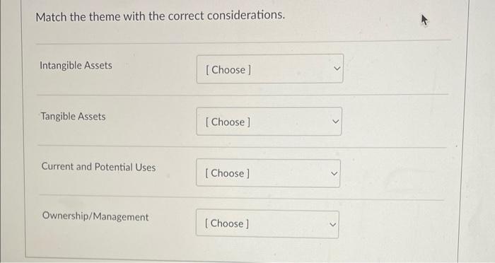Match the theme with the correct considerations. - | Chegg.com