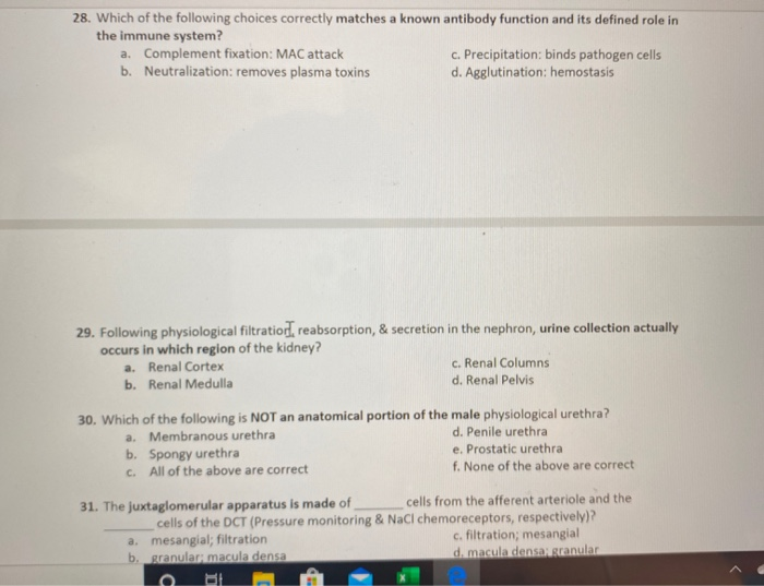 Solved 28. Which of the following choices correctly matches | Chegg.com