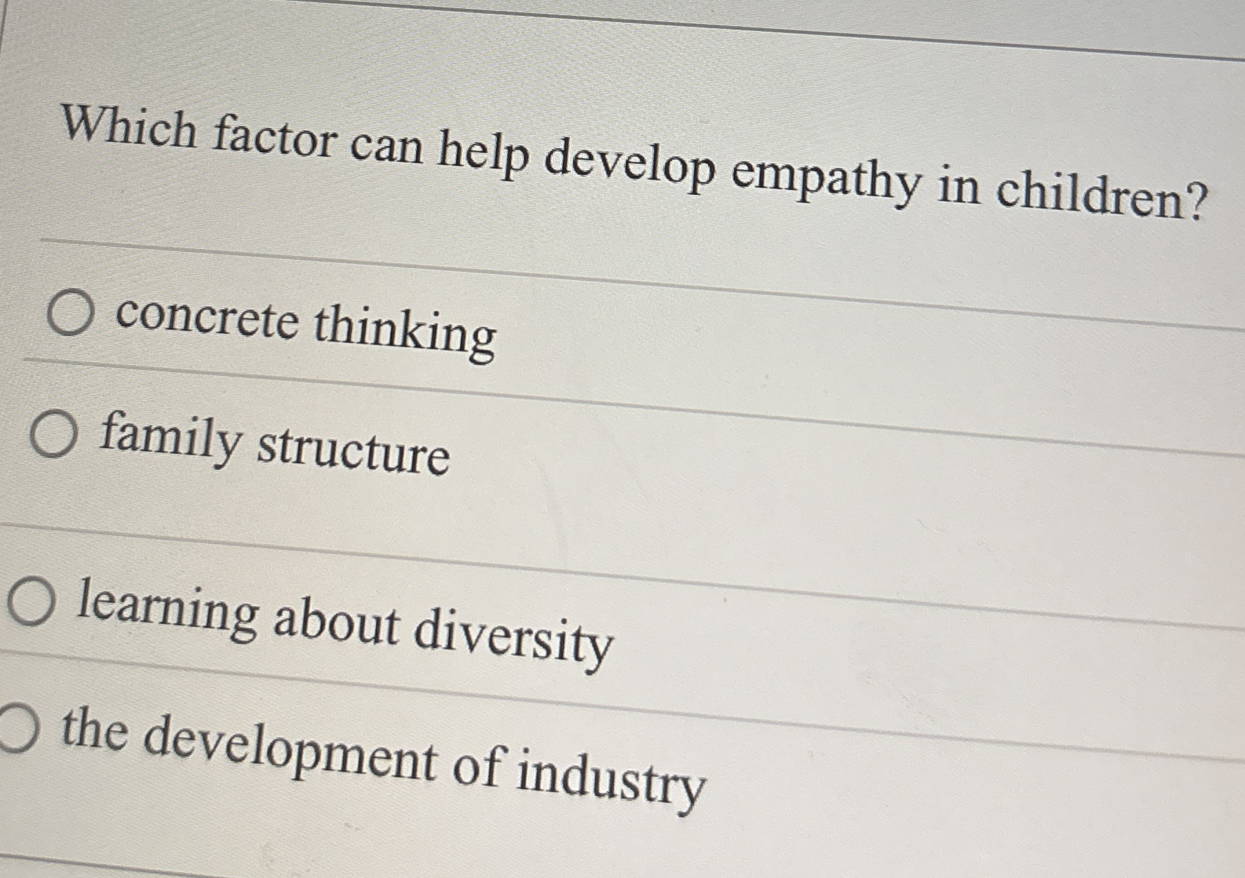 Solved Which factor can help develop empathy in | Chegg.com