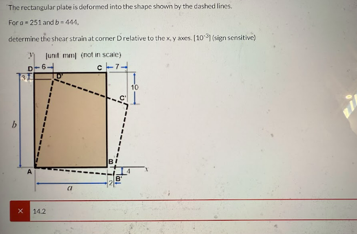 Solved The rectangular plate is ﻿deformed into the shape | Chegg.com