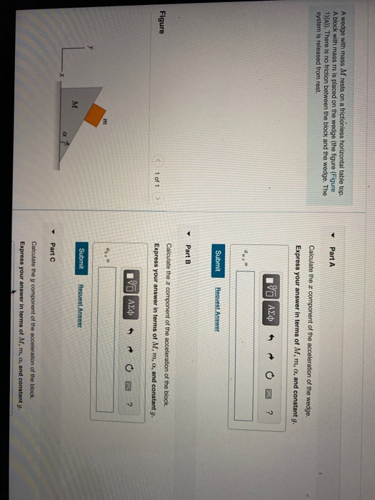 Solved A wedge with mass Mrests on a frictionless horizontal | Chegg.com