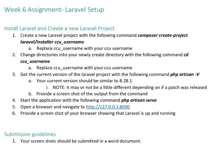 Solved Week 6 Assignment- Laravel Setup Install Laravel and | Chegg.com