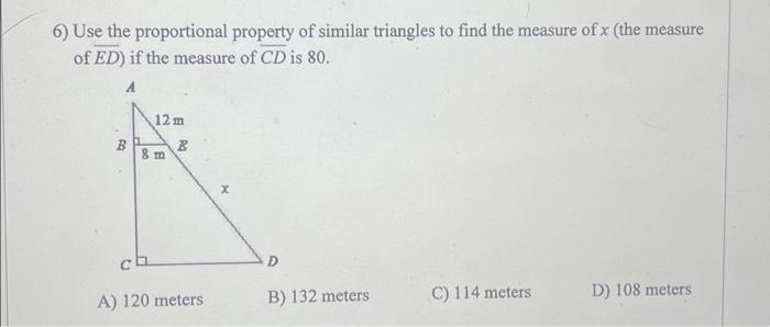 Solved 6) Use the proportional property of similar triangles | Chegg.com