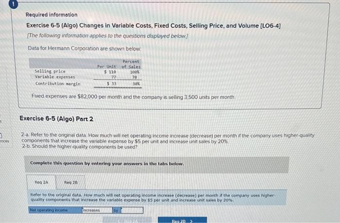 Solved Required information Exercise 6-5 (Algo) Changes in | Chegg.com