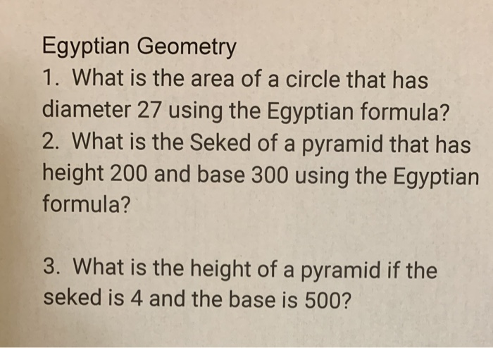 Solved Egyptian Geometry 1. What is the area of a circle | Chegg.com