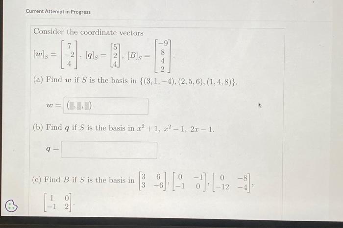 Solved Consider the coordinate vectors | Chegg.com