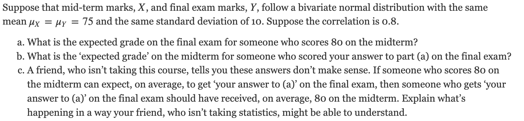 Solved Suppose that mid-term marks, x, ﻿and final exam | Chegg.com