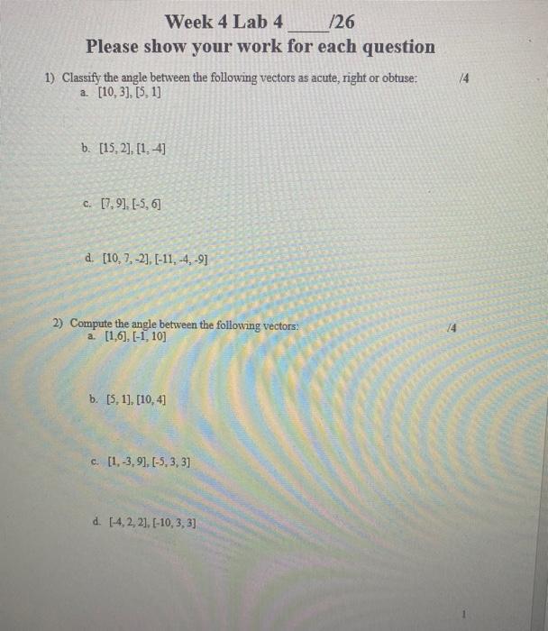Solved Week 4 Lab 4 126 Please show your work for each | Chegg.com