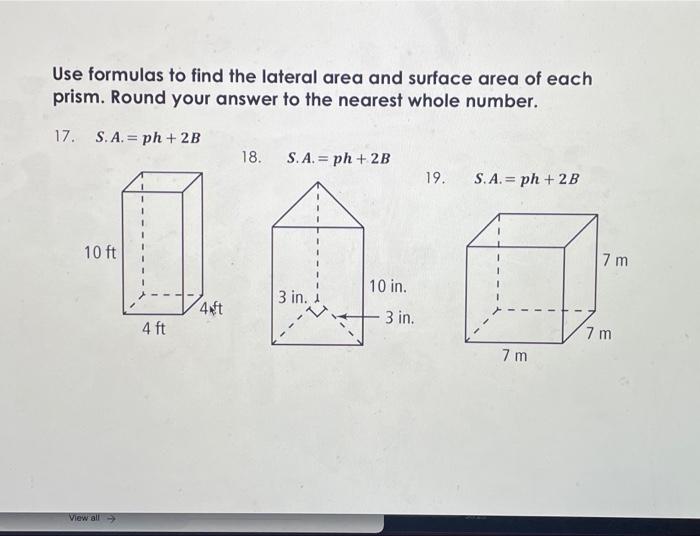 Solved Use formulas to find the lateral area and surface | Chegg.com