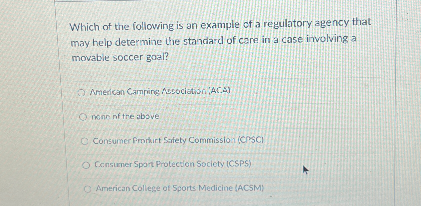 Solved Which of the following is an example of a regulatory | Chegg.com