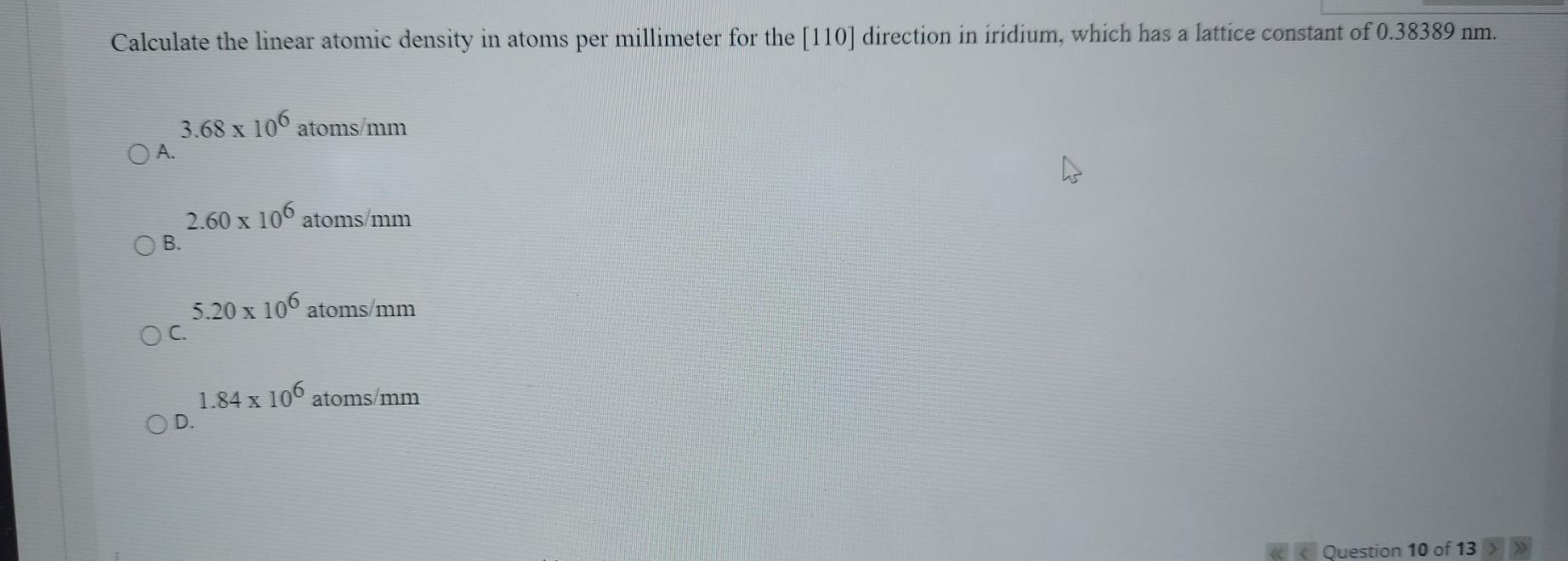 Solved Calculate The Linear Atomic Density In Atoms Per