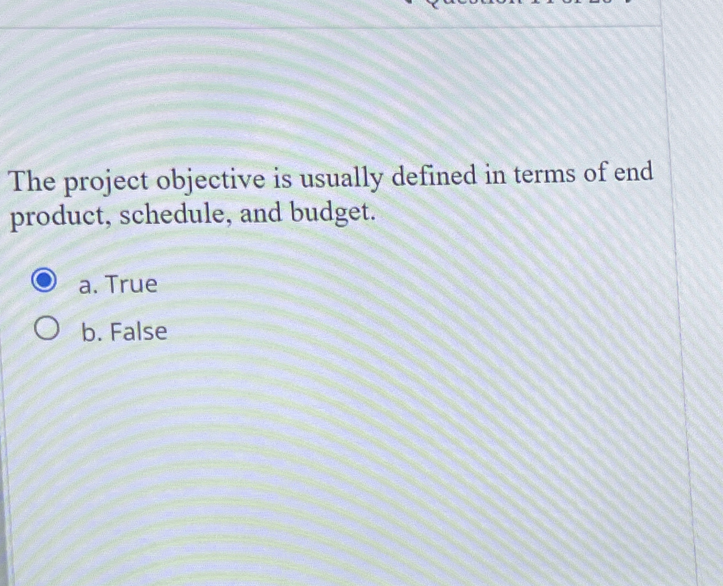Solved The project objective is usually defined in terms of | Chegg.com