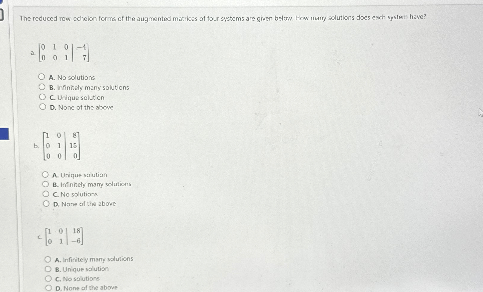 Solved The reduced row-echelon forms of the augmented | Chegg.com