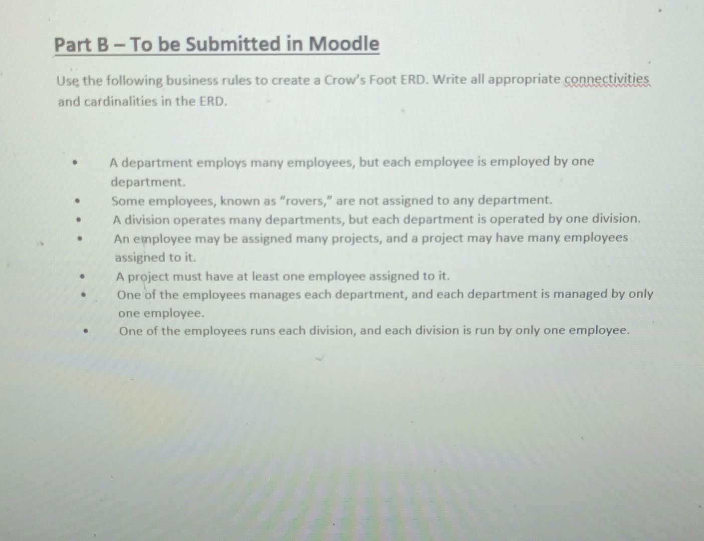 Solved Use the following business rules to create a Crow's | Chegg.com
