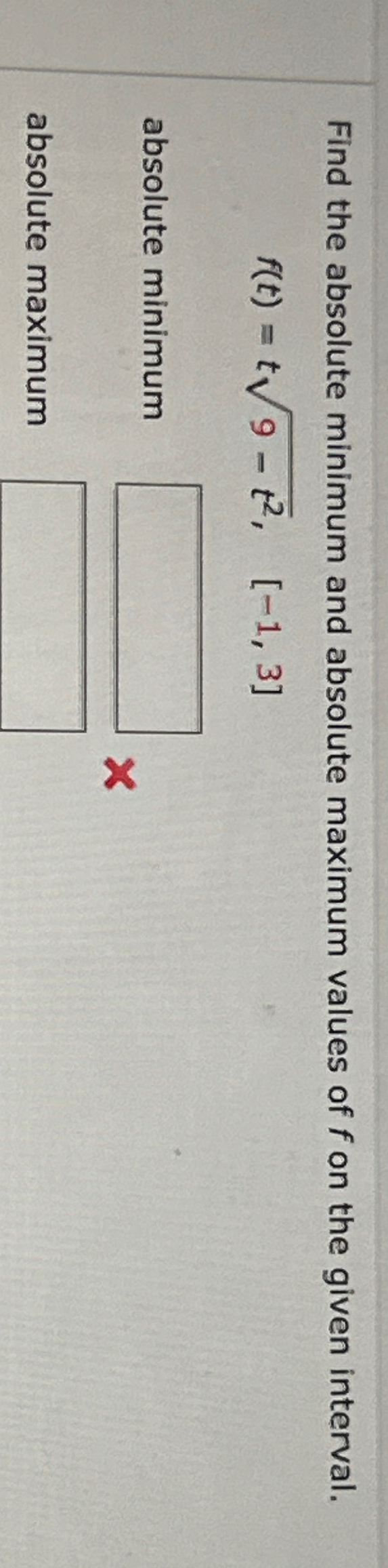 Solved Find the absolute minimum and absolute maximum values | Chegg.com