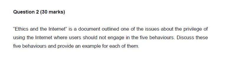 Solved Question 2 (30 ﻿marks) ﻿Question 2 (30 ﻿marks)"Ethics | Chegg.com