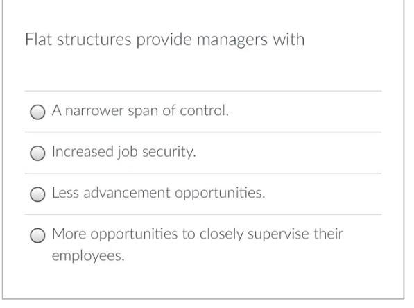 Solved Flat structures provide managers with A narrower span | Chegg.com