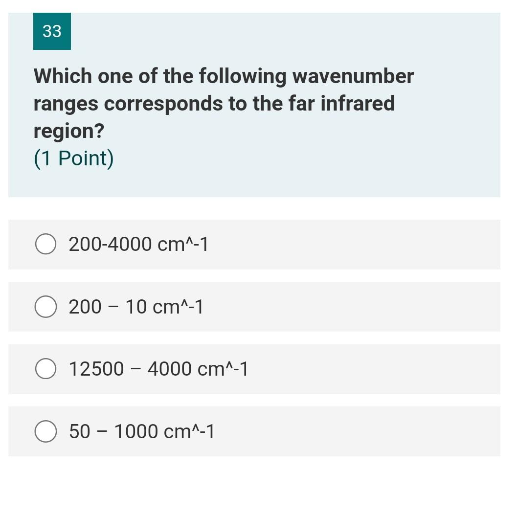 Solved 33 Which one of the following wavenumber ranges | Chegg.com