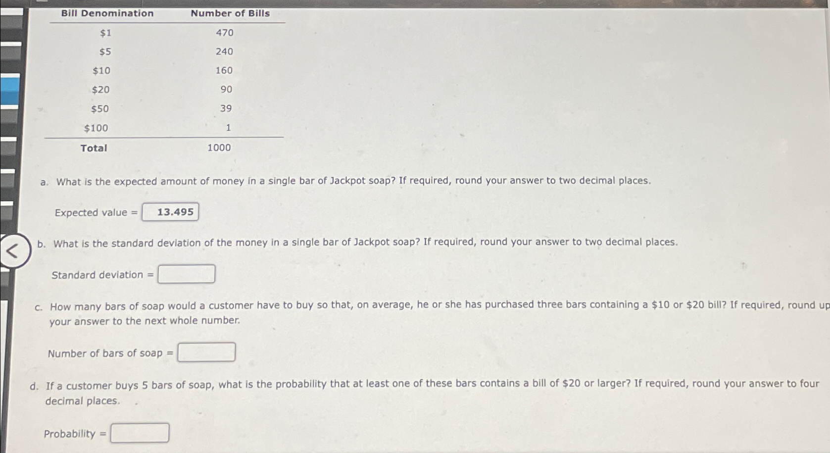 Solved \table[[Bill Denomination,Number of | Chegg.com