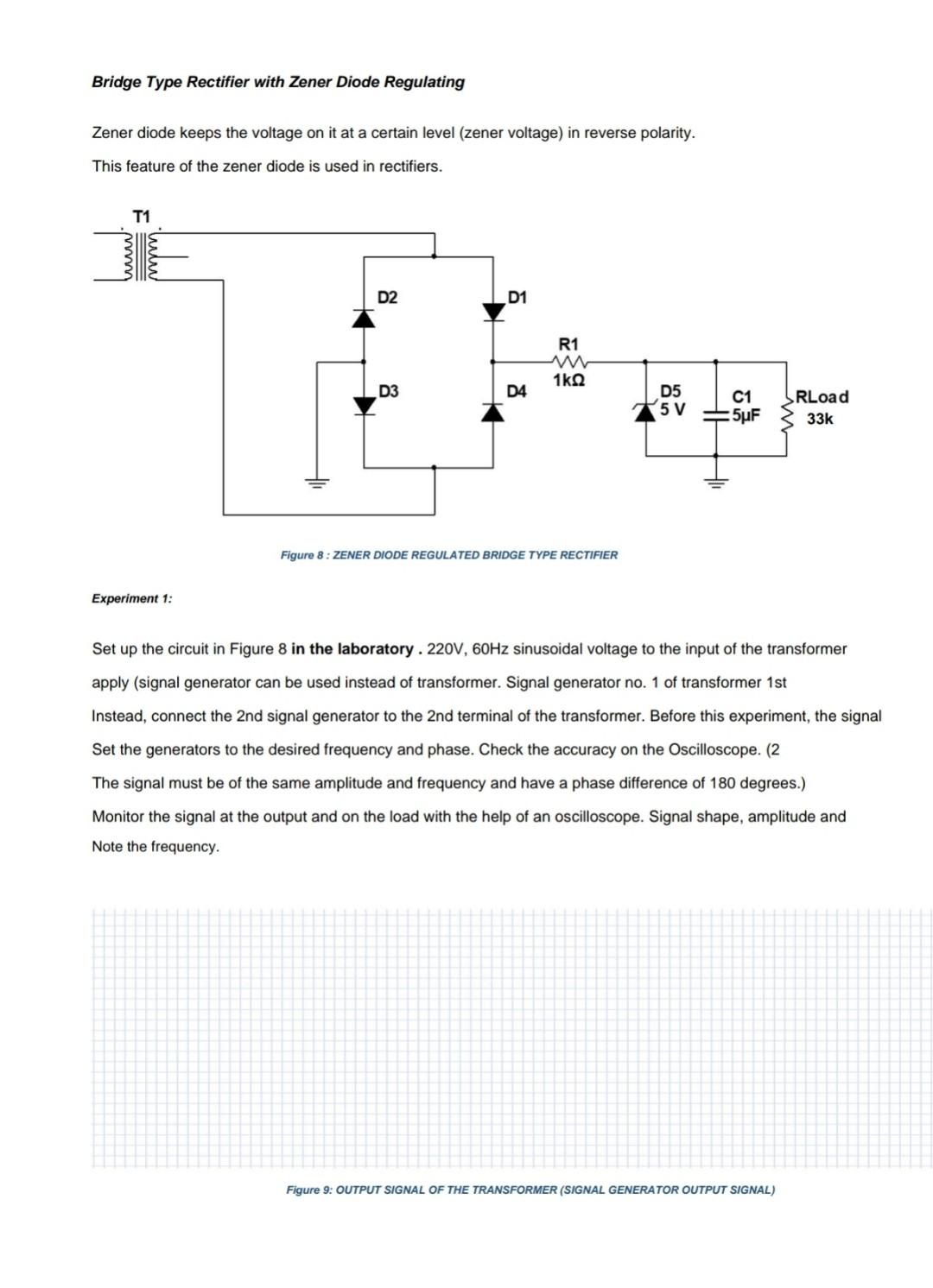 EXPERIMENT 4: FULL WAVE RECTIFIERS AND ZENER DIODE I. | Chegg.com