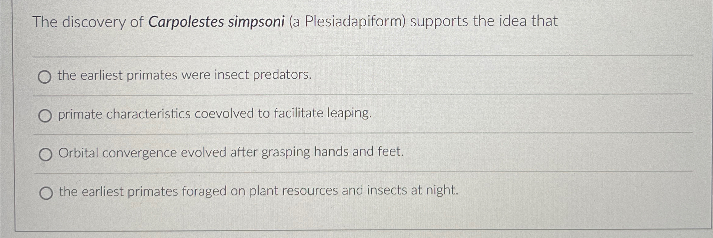 Solved The discovery of Carpolestes simpsoni (a | Chegg.com