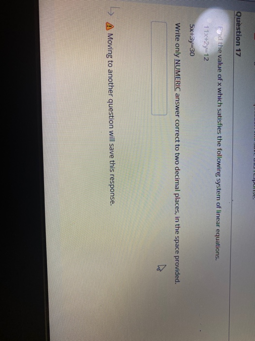 Solved response. Question 17 Foid the value of x which | Chegg.com