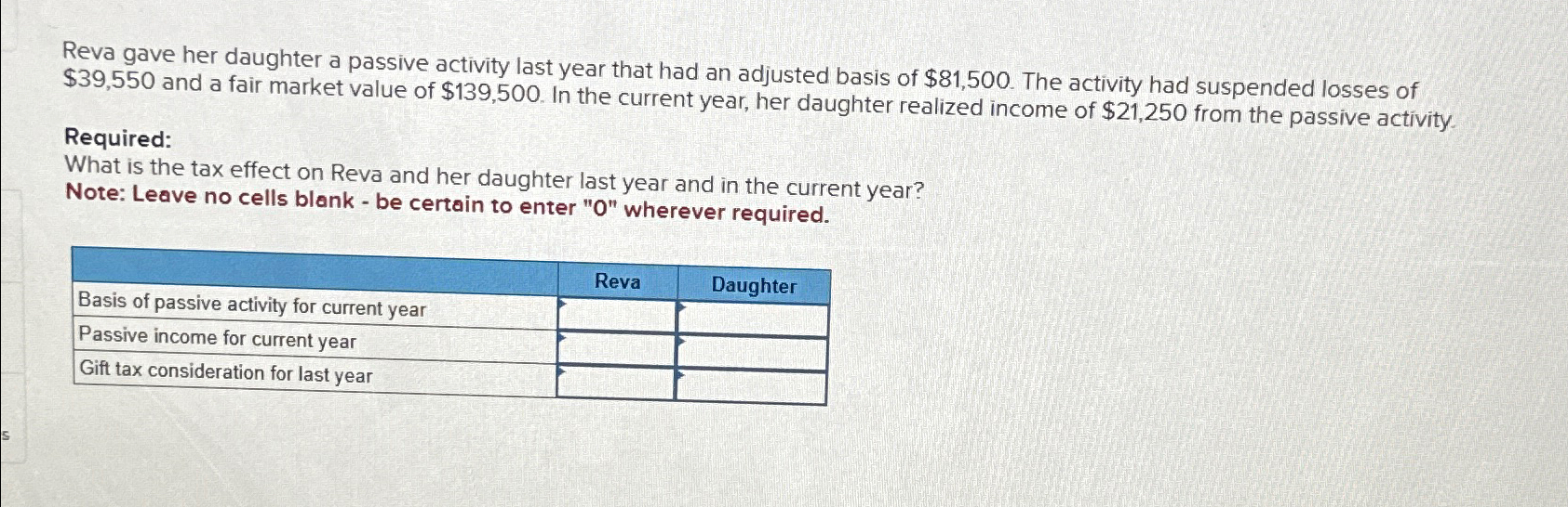 Solved Reva gave her daughter a passive activity last year | Chegg.com