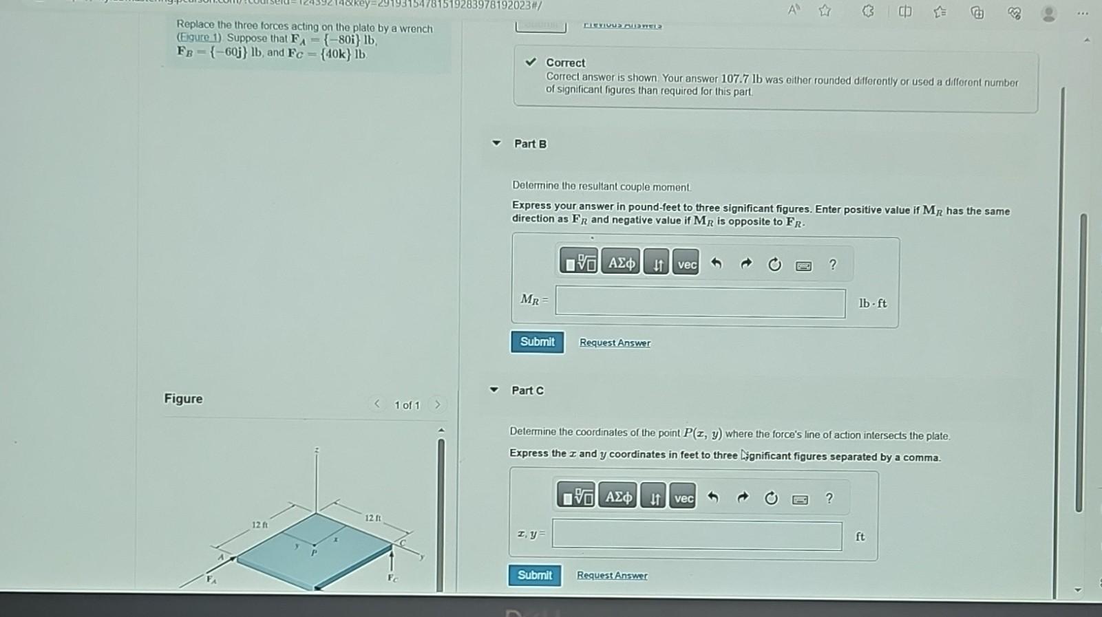 Solved Replace the three forces acting on the plate by a | Chegg.com