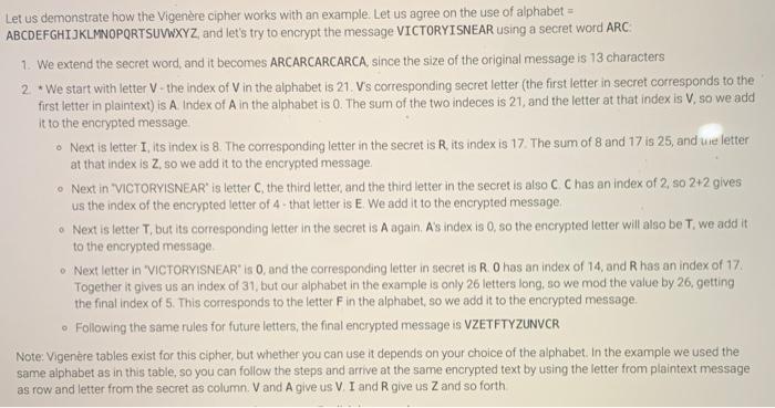 Solved Vigenère cipher Vigenère cipher (pronounced almost | Chegg.com