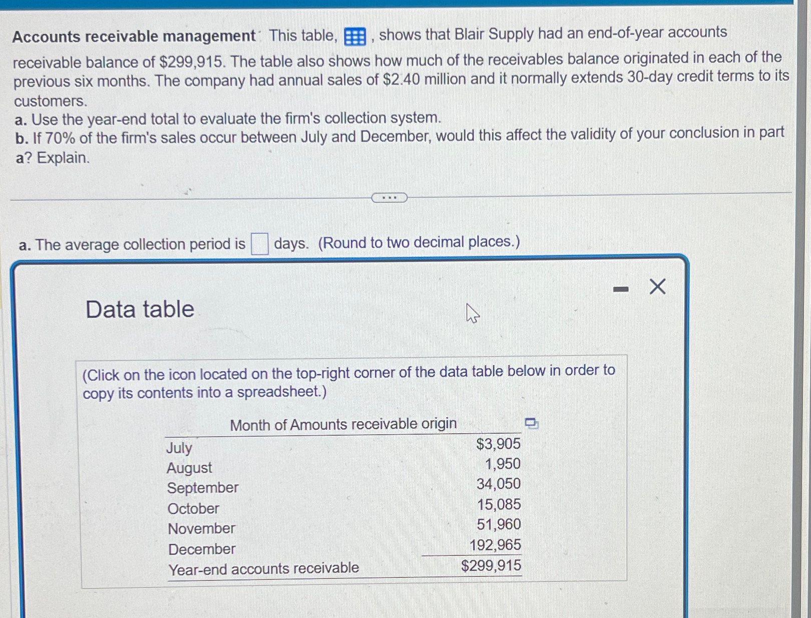 Solved Accounts receivable management; This table, , ﻿shows | Chegg.com